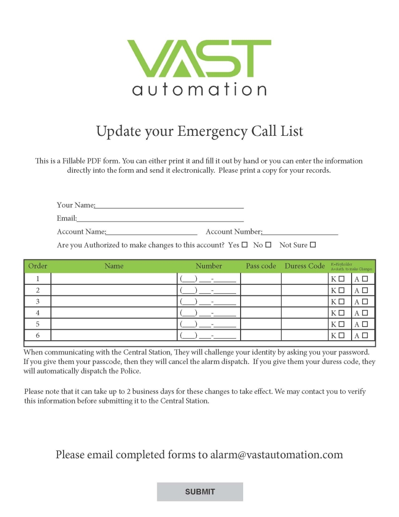 Emergency Call List - Vast Automation